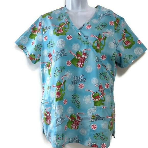 Disney | Tops | Disney Scrub Top Small S Kermit The Frog Muppets Happy ...